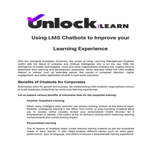 Using LMS Chatbots to Improve your Learning Experience