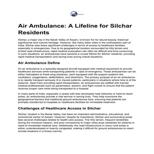 Air Ambulance: A Lifeline for Silchar Residents | PDF