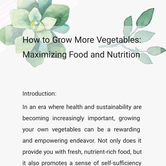 How to Grow More Vegetables including food and nutrition? | PDF