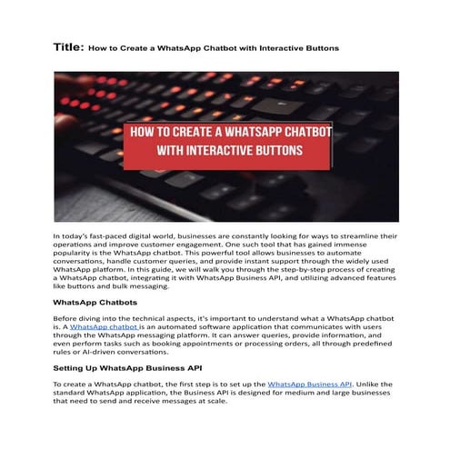 How to Integrate Buttons into Your WhatsApp Chatbot | PDF