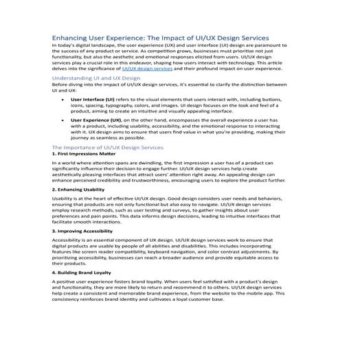 Enhancing User Experience: The Impact of UI/UX Design Services | PDF