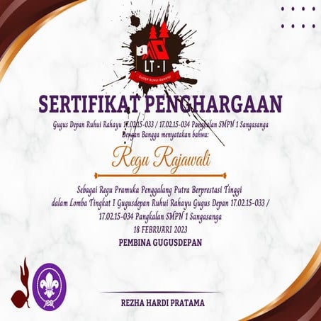 Contoh sertifikat pramuka | PPT