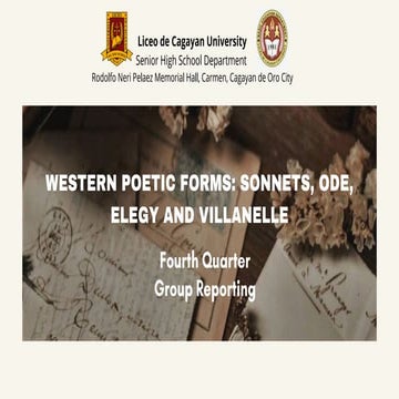 WESTERN POETIC FORMS: SONNETS, ODE, ELEGY AND VILLANELLE | PDF