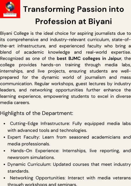 Transforming Ideas into Impact at Biyani College | PDF