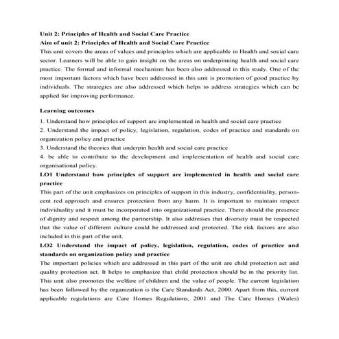 Unit 2: Principles of Health and Social Care Practice | PDF