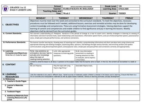 Detailed Lesson Plan for English 7 | DOCX | Food & Drink