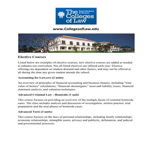 Elective Courses Colleges Of Law California | PDF
