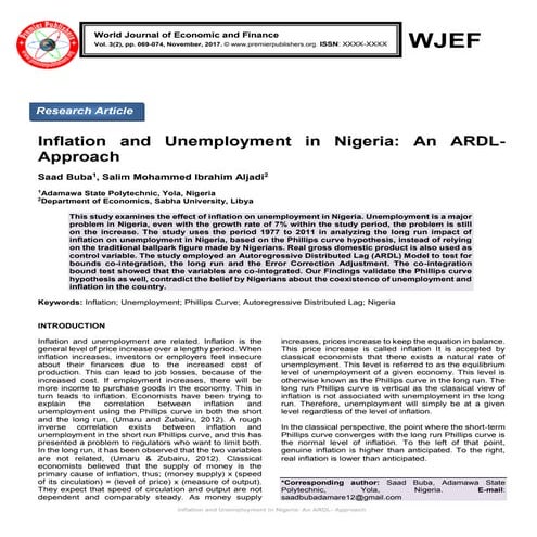 Inflation And Unemployment In Nigeria An Ardl Approach Pdf