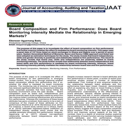 Board Composition and Firm Performance: Does Board Monitoring Intensity ...