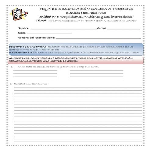 Pdf hoja de observación salida de estudio | PDF