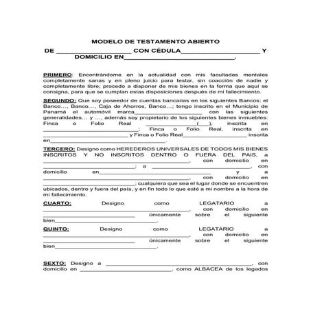 Modelo Y Ejemplos Del Testamento Testamento Cerrado Y Abierto | PDF