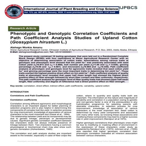 Phenotypic and Genotypic Correlation Coefficients and Path Coefficient Analysis Studies of ...
