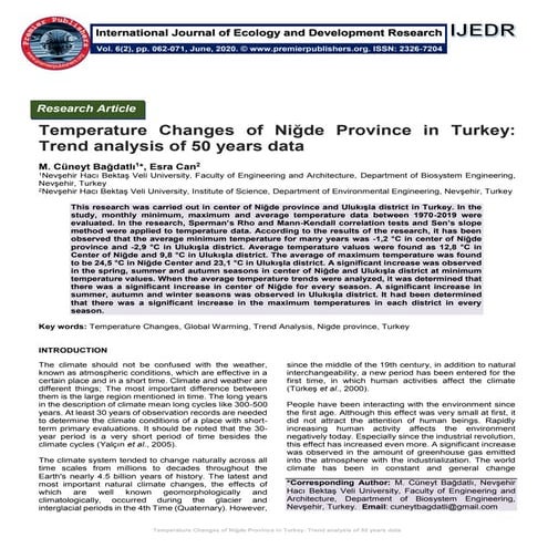 Soil Temperature Changes of (1970-2019) Ulukışla District in Turkey by ...