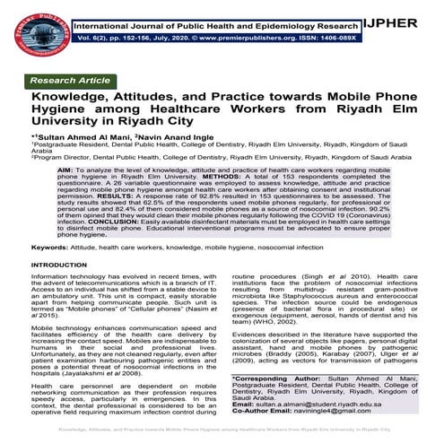 Knowledge, Attitudes, and Practice towards Mobile Phone Hygiene among Healthcare Workers from ...