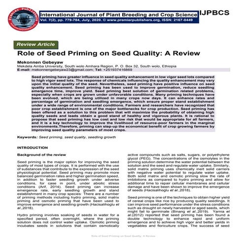 Role of Seed Priming on Seed Quality: A Review | PDF | Agriculture ...