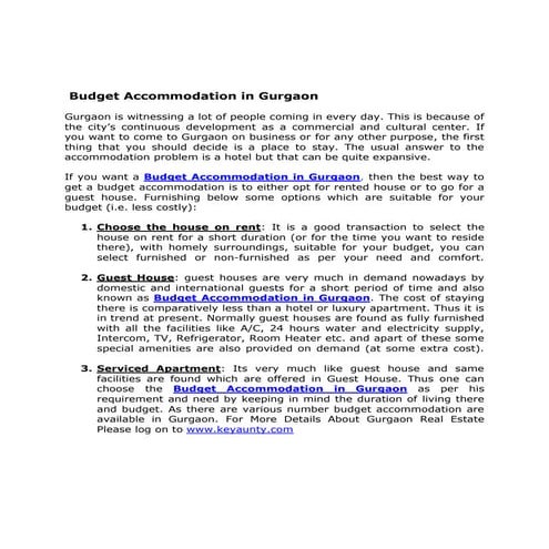 Budget accommodation in Gurgaon | PDF