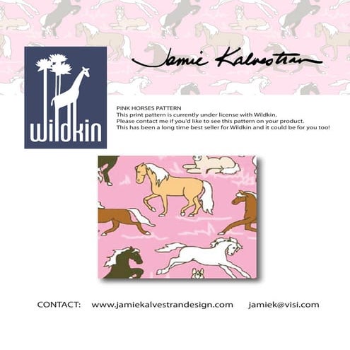 Pink Horses Print Pattern by Jamie Kalvestran Licensed to Wildkin | PDF