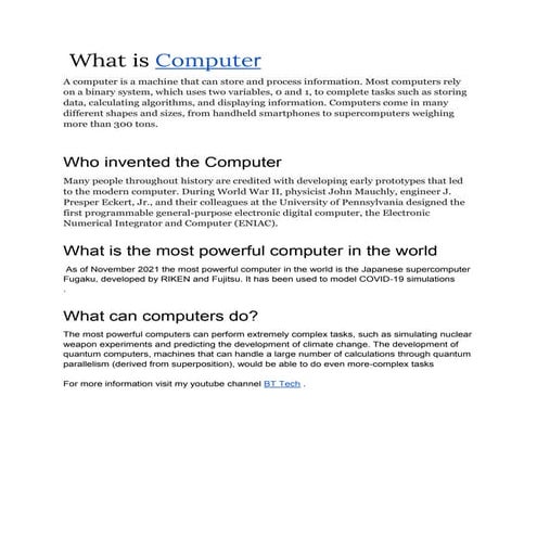 what is computer | DOCX | Computing | Technology & Computing