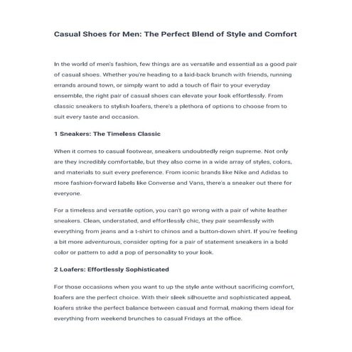 Casual Shoes for Men: The Perfect Blend of Style and Comfort | PDF