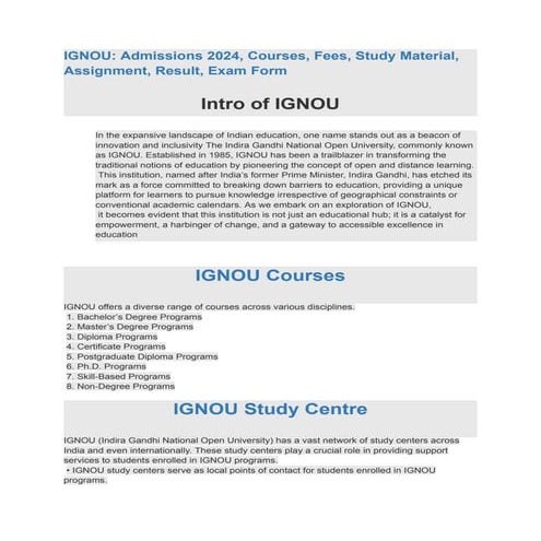 IGNOU: Admissions 2024, Courses, Fees, Study Material, Assignment ...