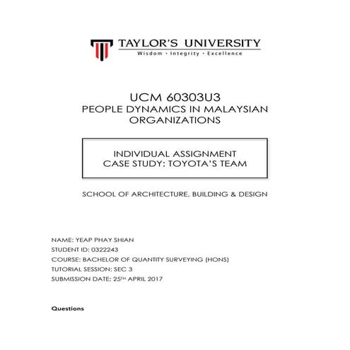 People Dynamics Individual Assignment - Case Study | PDF