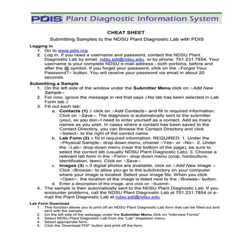 How to submit sample info to the Plant Diag Lab using PDIS | PDF