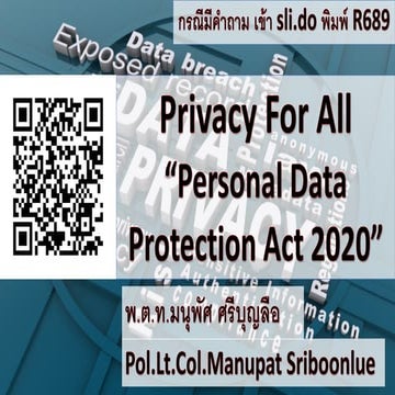 Pdpa privacy protection act 2020 (pol.lt.manupat sriboonlue) | PDF