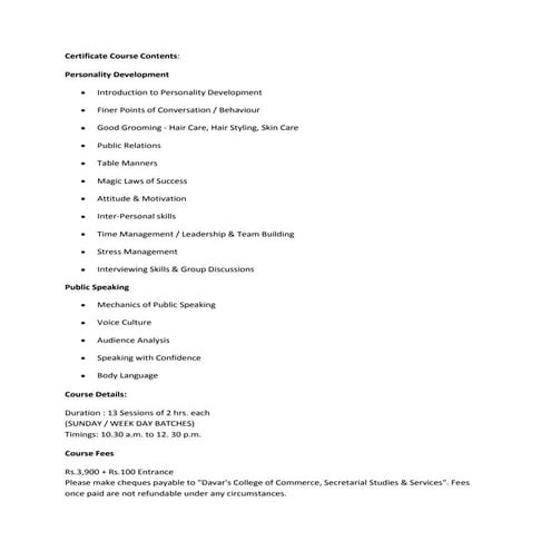 Pdp course contents | DOCX