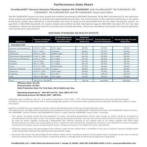Pds pure blueh2o- pb-tlro4h50t - performance data sheet - 2-27-2015 | PDF