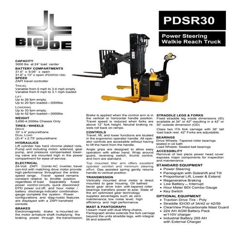 Spec Sheet PDSR30 AC Walkie Reach Stacker | PDF