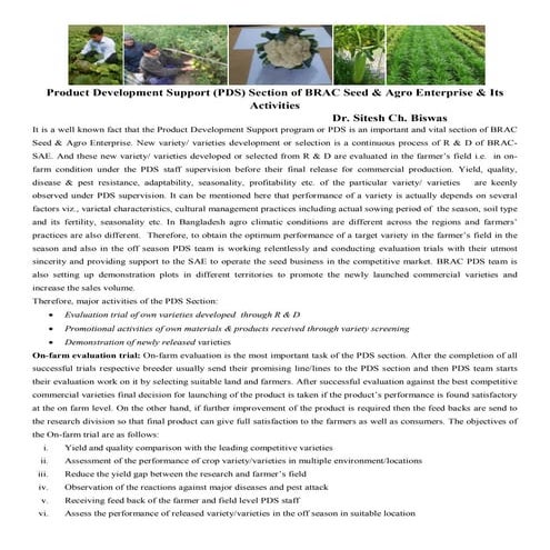 Product Development Support (PDS) Section of BRAC Seed & Agro ...
