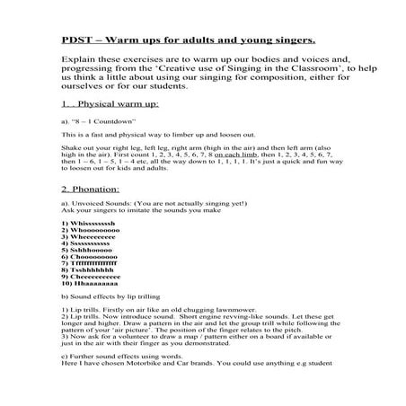 Pdst warm ups for young singers composition | DOC | Music | Entertainment