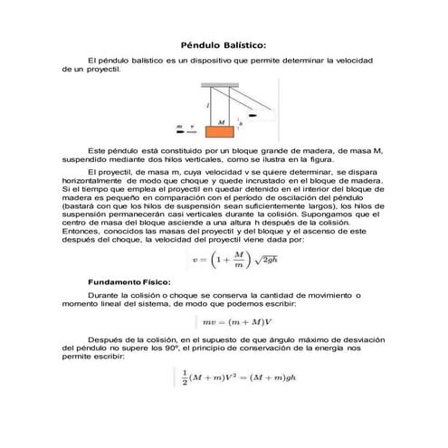 Laboratorio de fisica: pendulo balistico | PDF