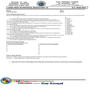 physical education for grade 10 examination | DOCX