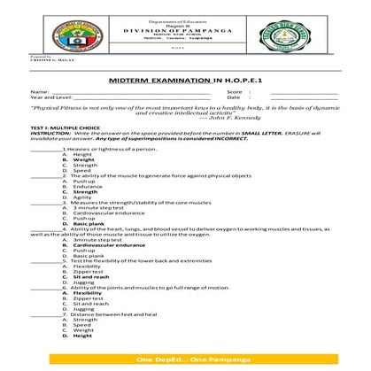 Pe 1 answer key copy | DOCX | Bodybuilding | Sports