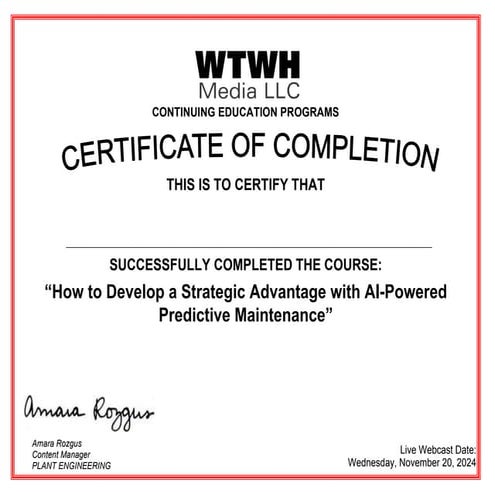 Certificate of Completion of How to Develop a Strategic Advantage with AI-Powered Predictive ...