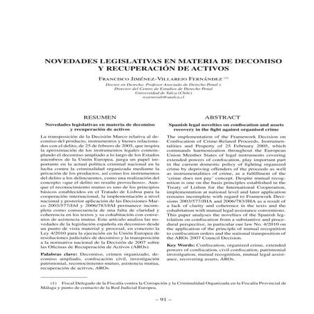 NOVEDADES LEGISLATIVAS EN MATERIA DE DECOMISO Y RECUPERACIÓN DE ACTIVOS ...