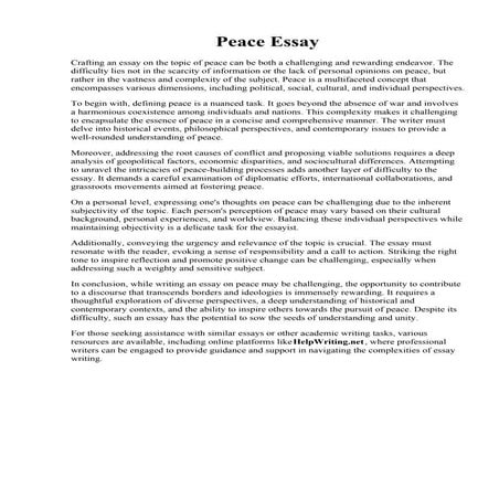 Peace Essay. Essay Writing Center: Essay about world peace | PDF