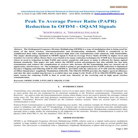 Peak to Average Power Ratio (PAPR) Reduction in OFDM-OQAM Signals | PDF
