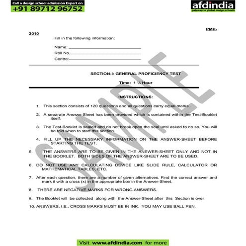 Pearl academy pg ma general profficiency test 2010 | PDF