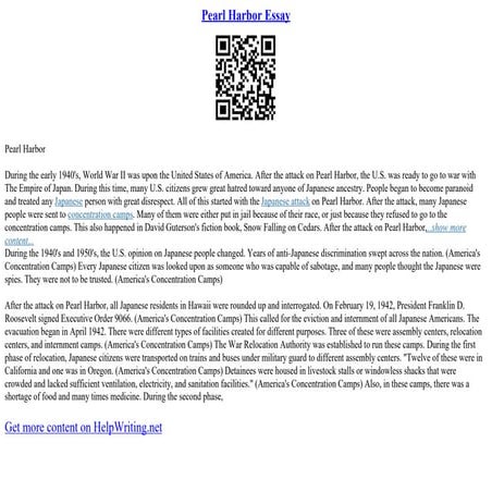 Pearl Harbor Essay | PDF | Death, Injury, or Military Conflict ...