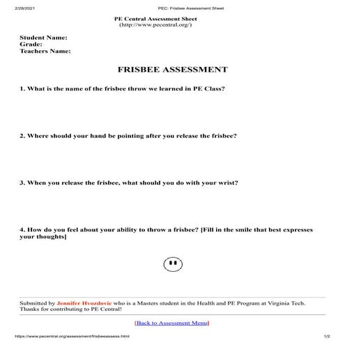 Pec frisbee assessment sheet | PDF