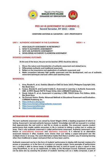 Assessment of learning 1 | PDF