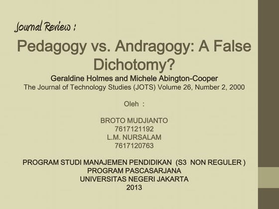 Andragogy vs Pedagogy | PDF