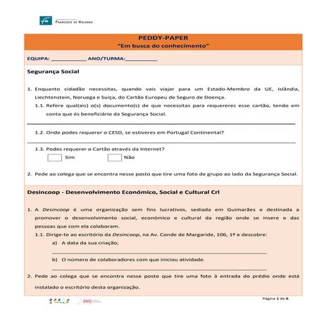 Peddy paper - questões e qr codes | PDF