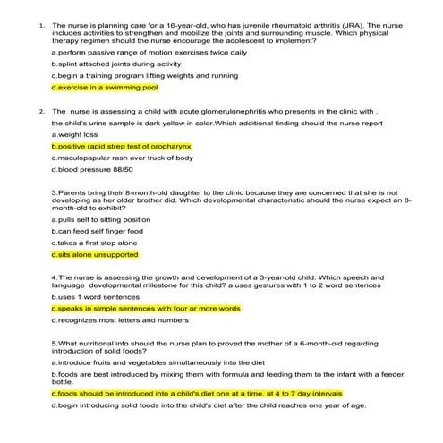 pediatric Hesi.pdf for registered nursing | PDF