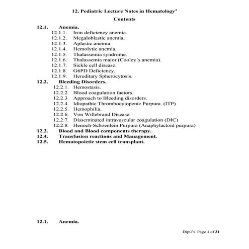 Pediatric lecture notes in hematology | PDF