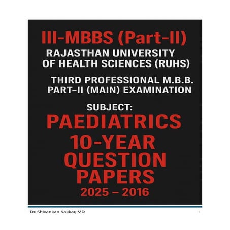 Paediatrics Question Papers – III MBBS (Part II), RUHS Main Exam 2025 ...
