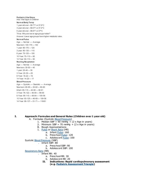 PAEDIATRIC VITAL SIGNS ASSESSMENTS CHART | PPT