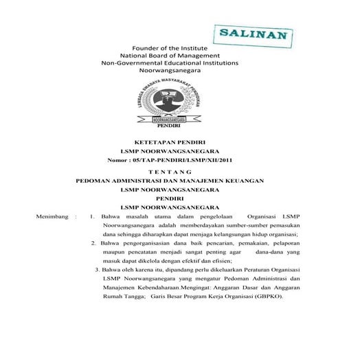 Pedoman administrasi dan manajemen keuangan. n0 05_tap-pendiri_po_xii_2011_final | PDF